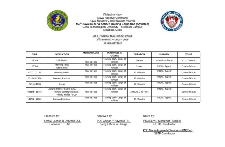 CTU MC Training Sched 17 JAN. 2026 | PDF | Military Of The United ...