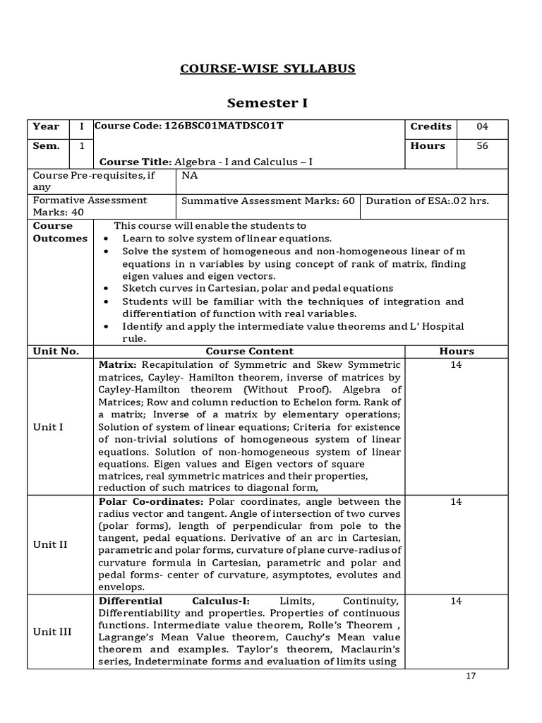 BSC-Syllabus-Maths 1st and 2nd Sem | PDF | Matrix (Mathematics) | Group ...