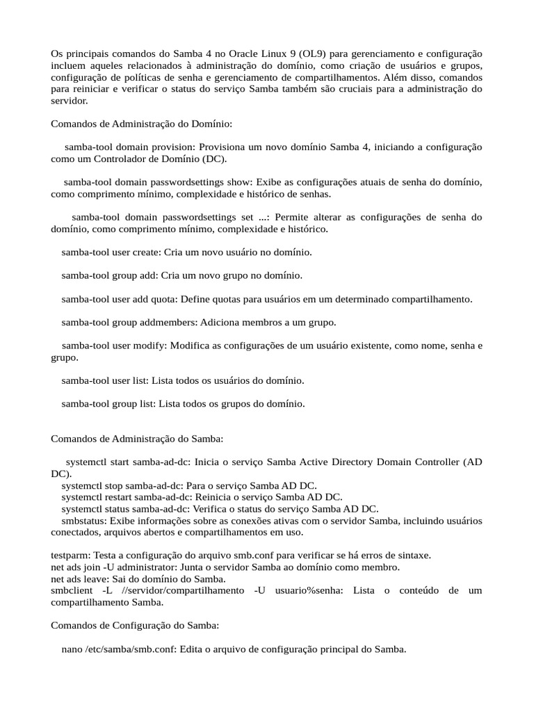 Principais Comandos Do Samba4 No Oracle Linux 9 - OL9 | PDF | Diretório ...