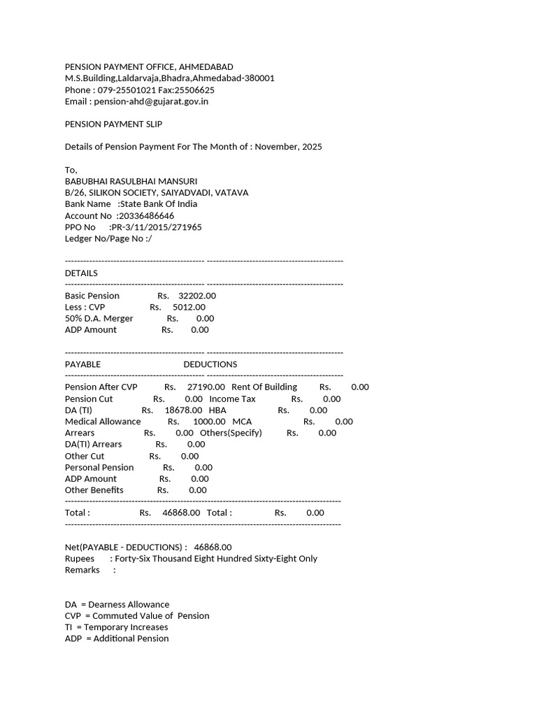 Pension Payment Nov-25 | PDF