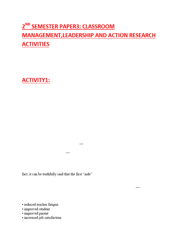 CLASSROOM MANAGEMENT ACTIVITIES | PDF | Teachers | Classroom Management
