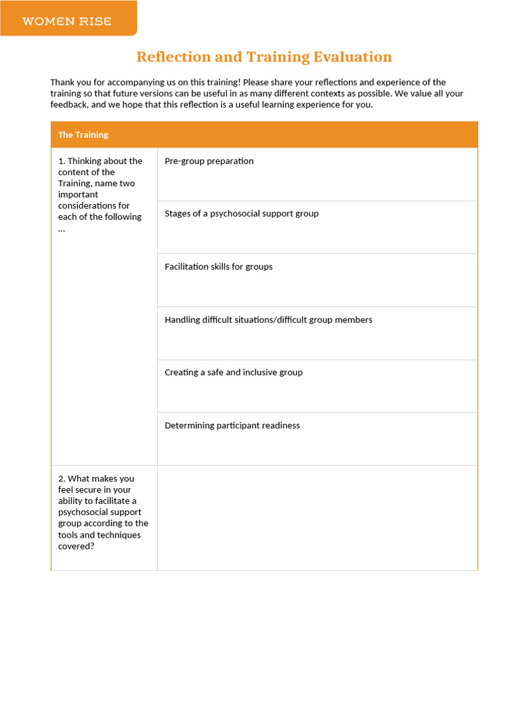 Women Rise Training Evaluation | PDF