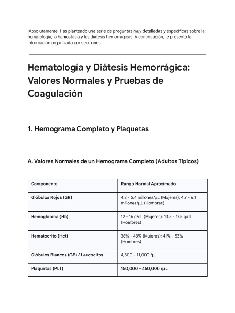 Dime. Cuáles Son Los Valores Normales de Un Hemog.. | PDF | Coagulación ...
