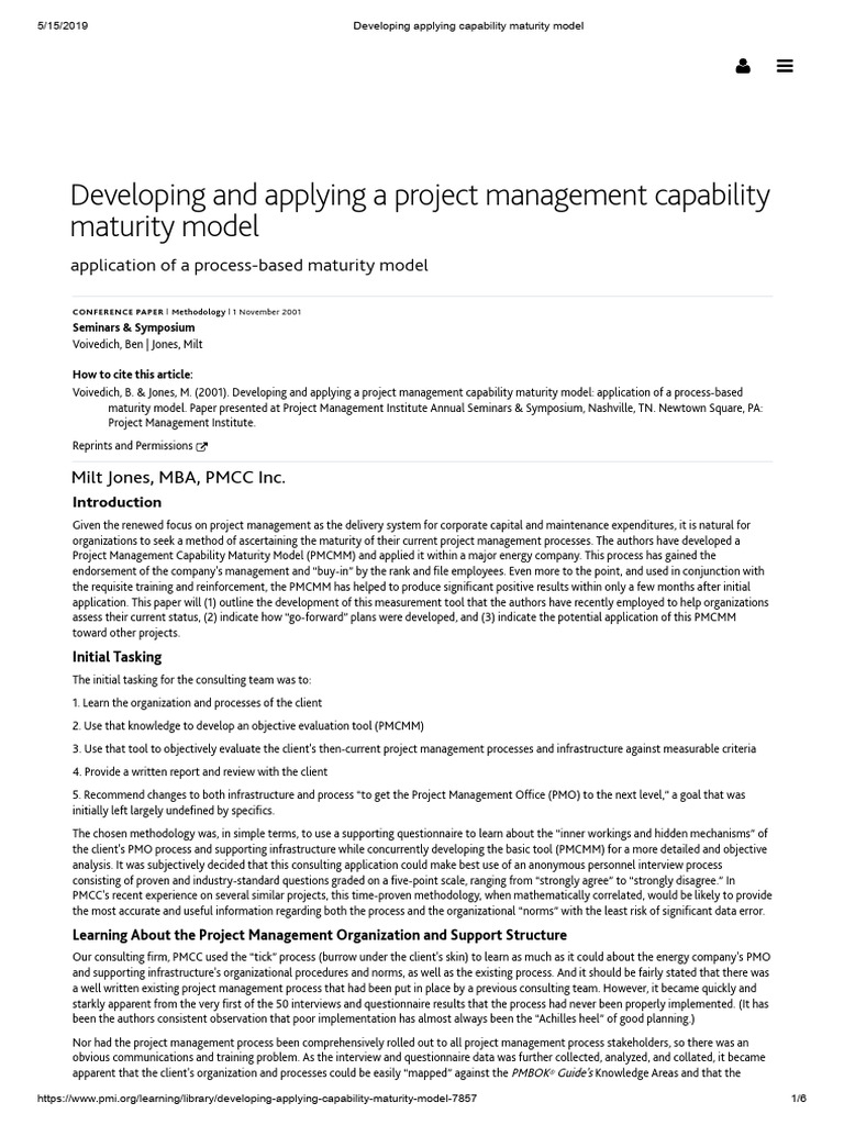 Developing & Applying PM Capability Maturity Model | PDF | Project ...