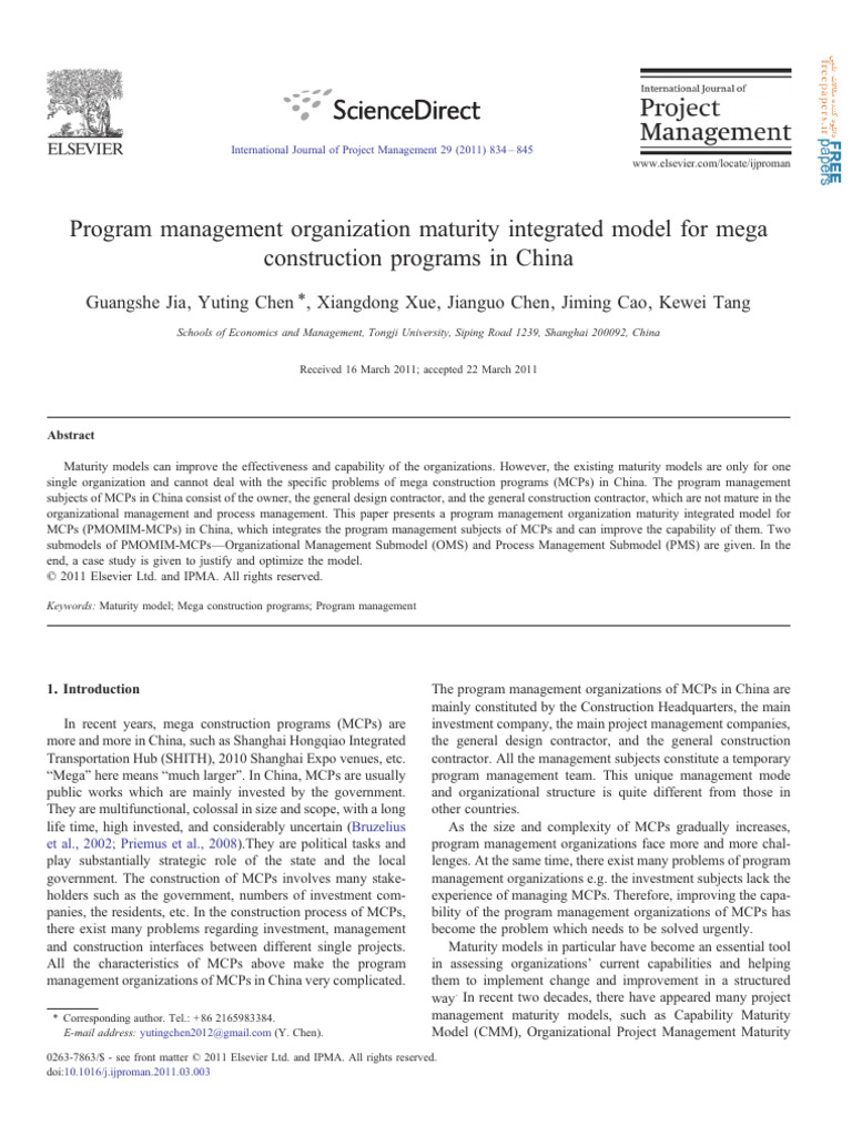 Program Mngnt Org Maturity Integrated Model for Mega Construction Proj ...