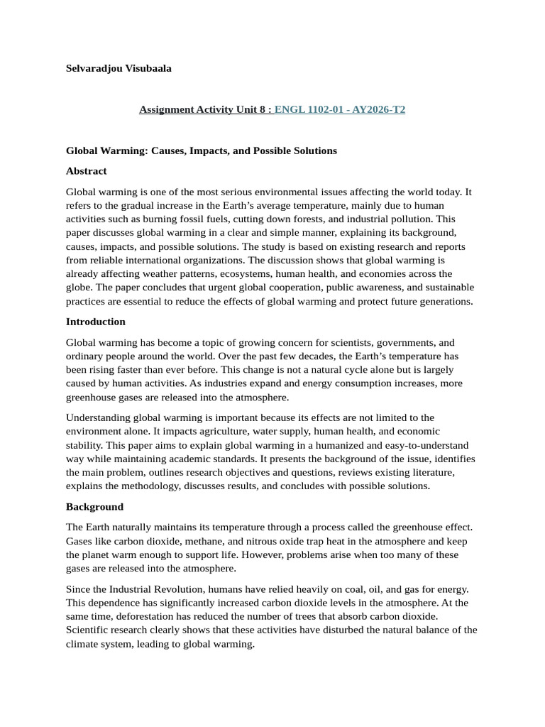 Assignment Unit 8 English | PDF | Climate Change | Greenhouse Gas