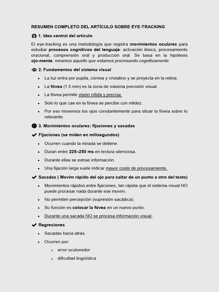 PEC Examen Lenguaje Eye Tracking-Copy-0 | PDF | Sentidos | Sistema visual