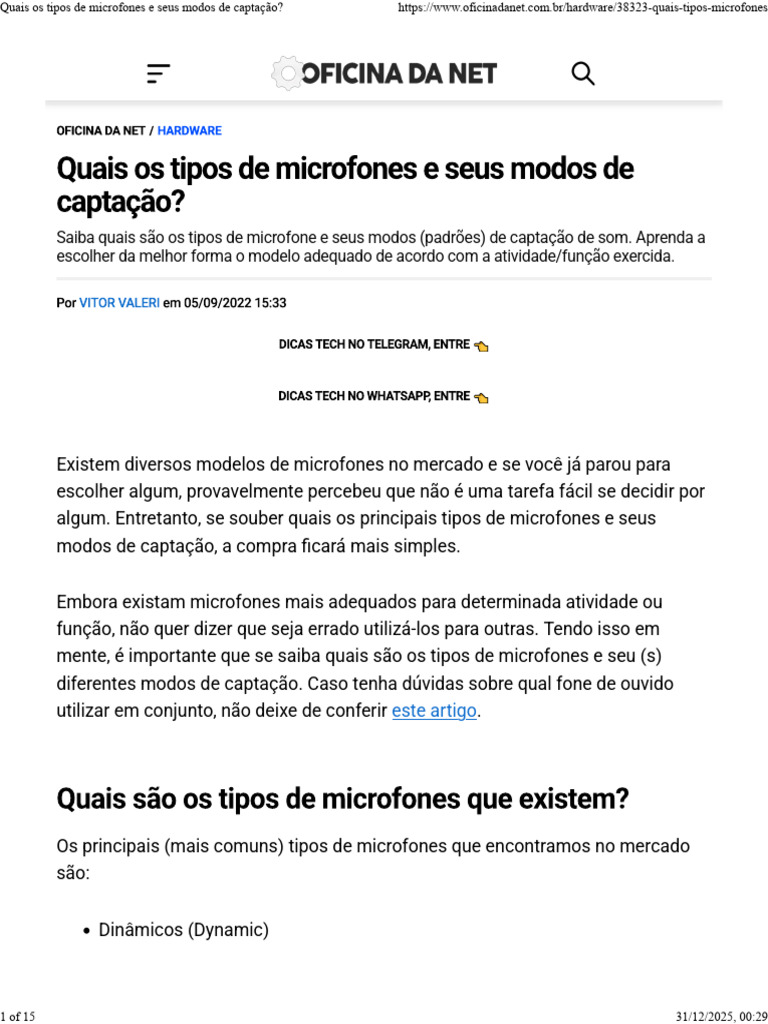 Quais Os Tipos de Microfones e Seus Modos de Captação | PDF | Som ...