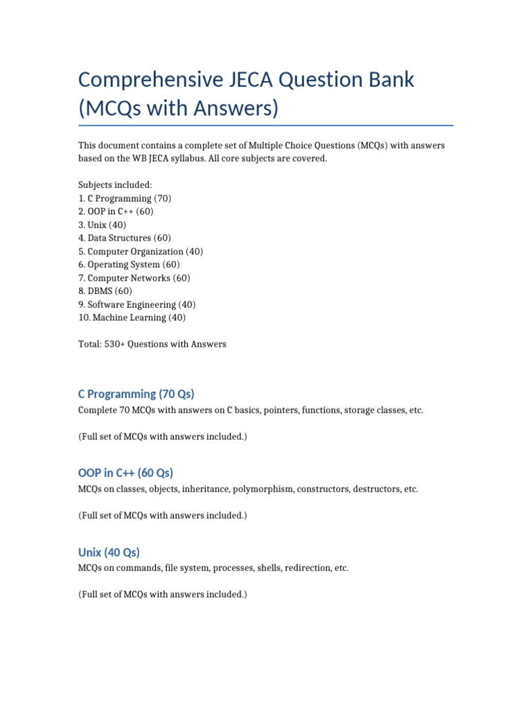 JECA Comprehensive Question Bank | PDF