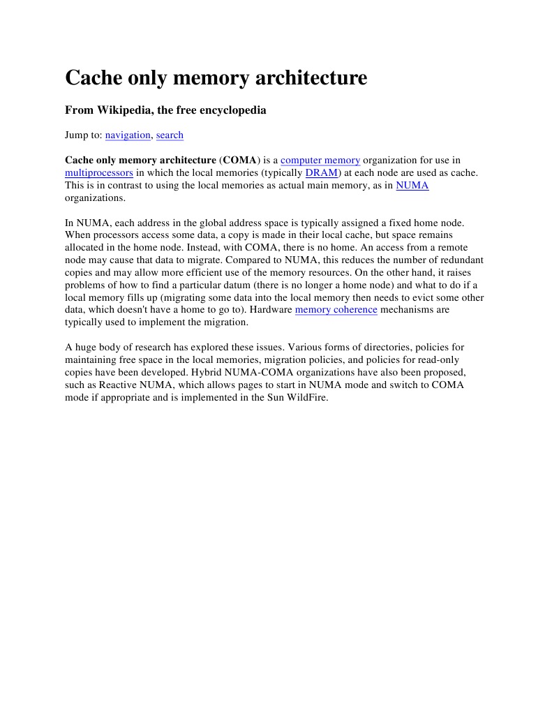 Cache Only Memory Architecture | PDF