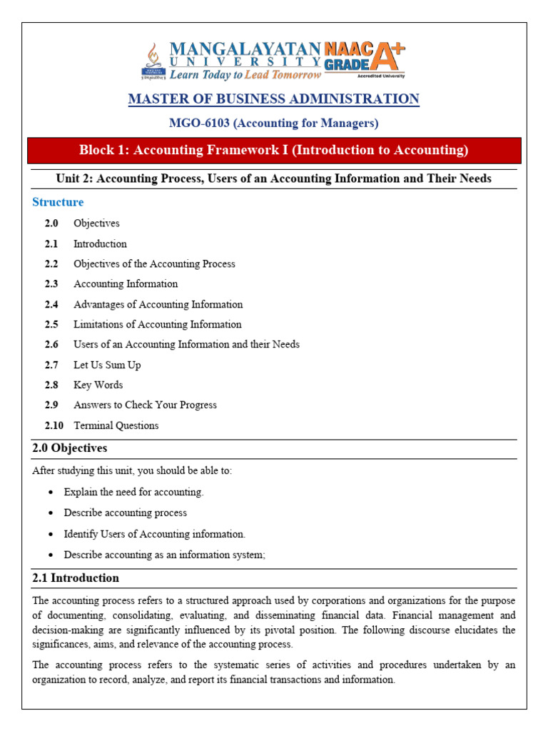 Mba All Mgo-6103 Block 1 Unit 2 | PDF | Accounting | Equity (Finance)