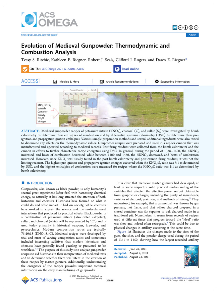 Evolution of Medieval Gunpowder Thermodynamic and Combustion Analysis ...
