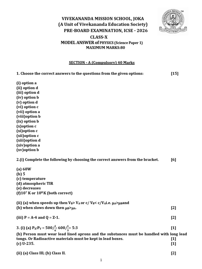 Model Answer Physics - X (Pre-Board) | PDF | Electromagnetic Radiation ...