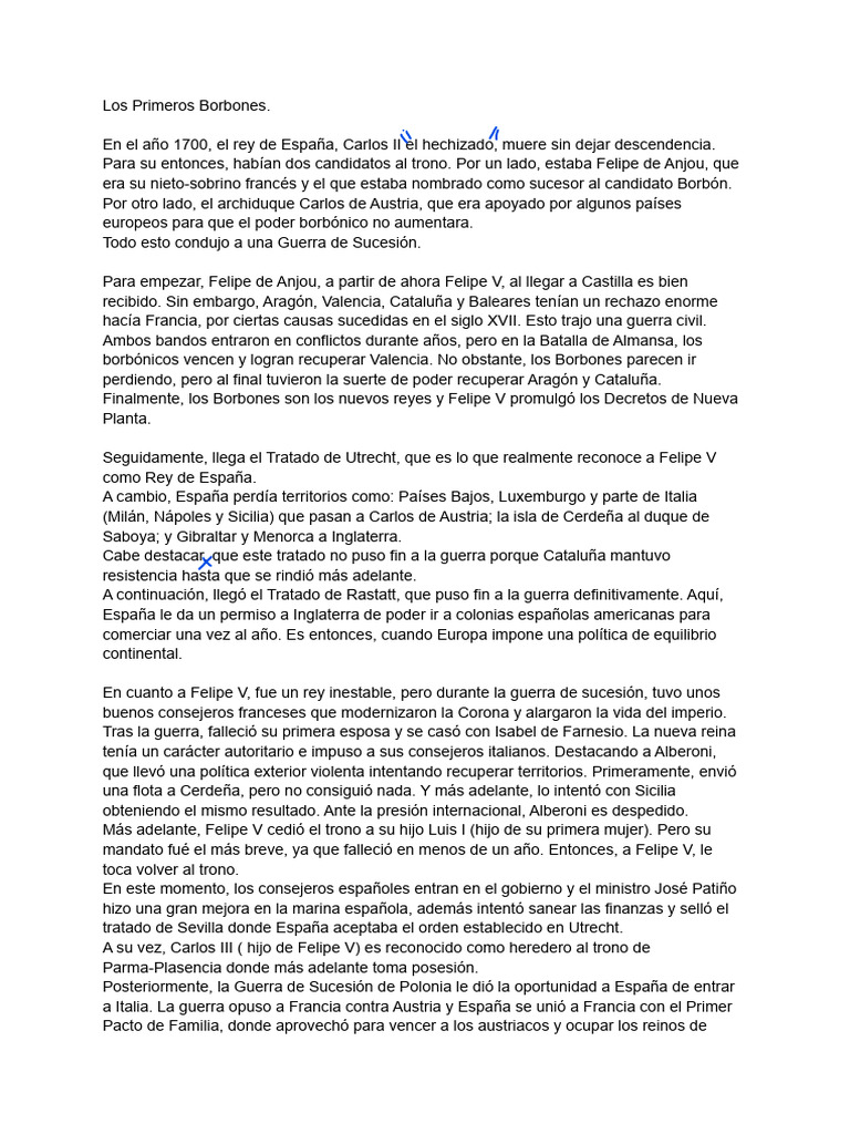 Los Primeros Borbones | PDF | Casa de borbón | España