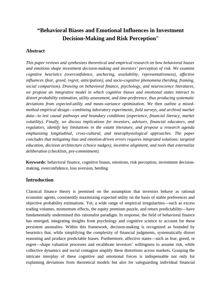 1“Behavioral Biases and Emotional Influences in Investment Decision ...