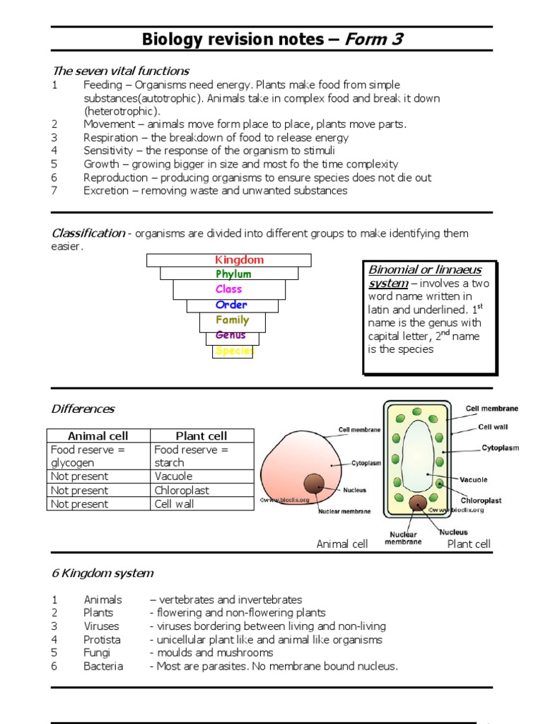 Biology Revision Notes - : Form 3 | PDF | Plants | Predation
