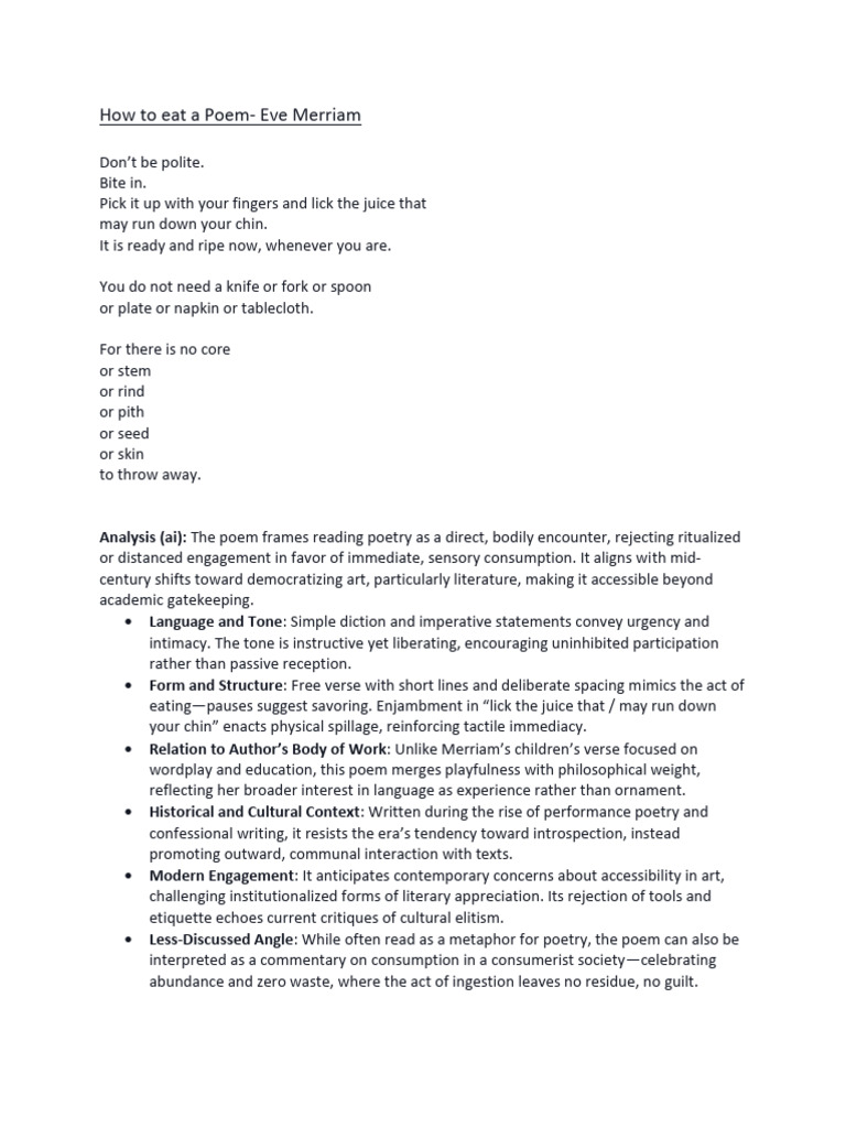 How To Eat A Poem | PDF | Poetry | Foods