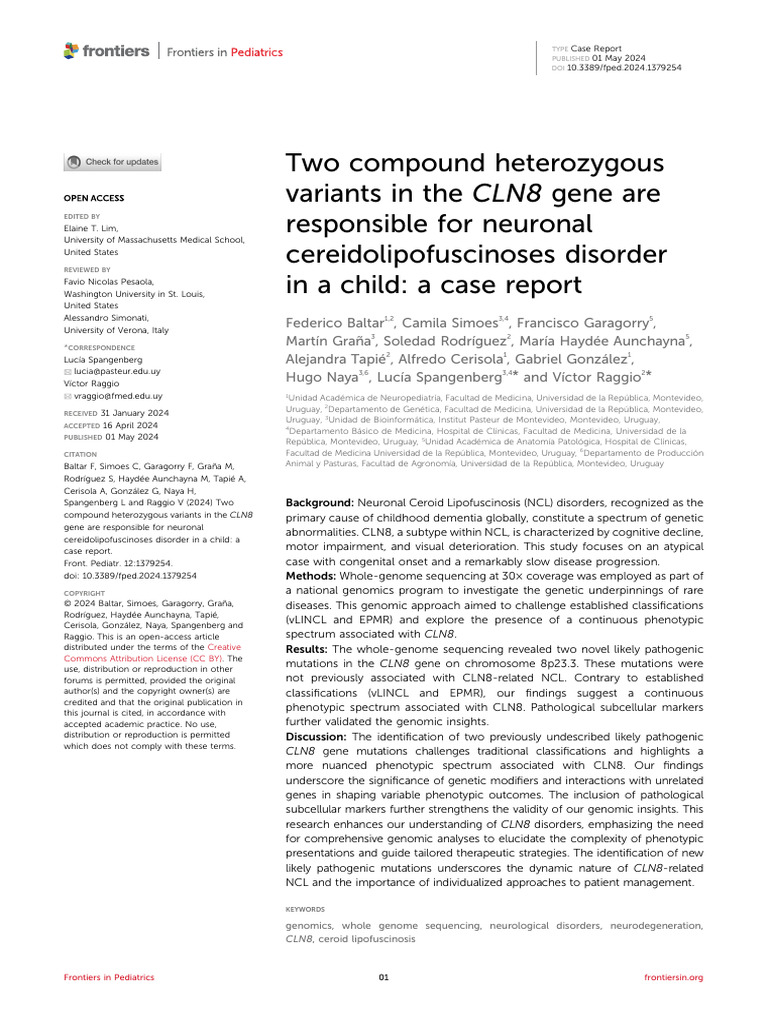 Two compound heterozygous variants in the CLN8 gene are responsible for ...
