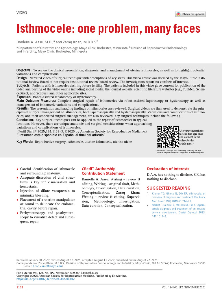 Isthmocele One Problem, Many Faces - 2025 - Fns | PDF | Clinical ...