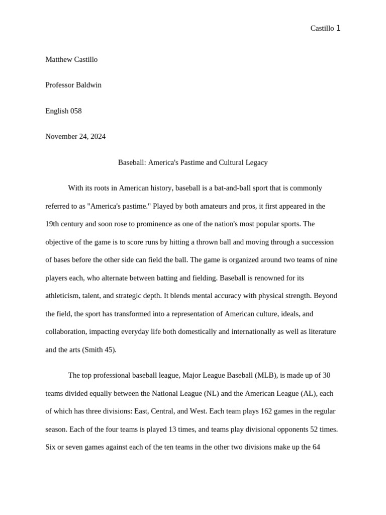 Baseball America's Pastime and Cultural Legacy | PDF | Athletic Sports ...