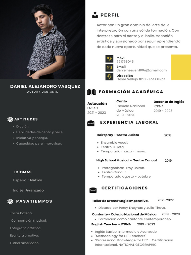Alejandro Vásquez - Actor y Cantante | PDF | Las artes escénicas ...