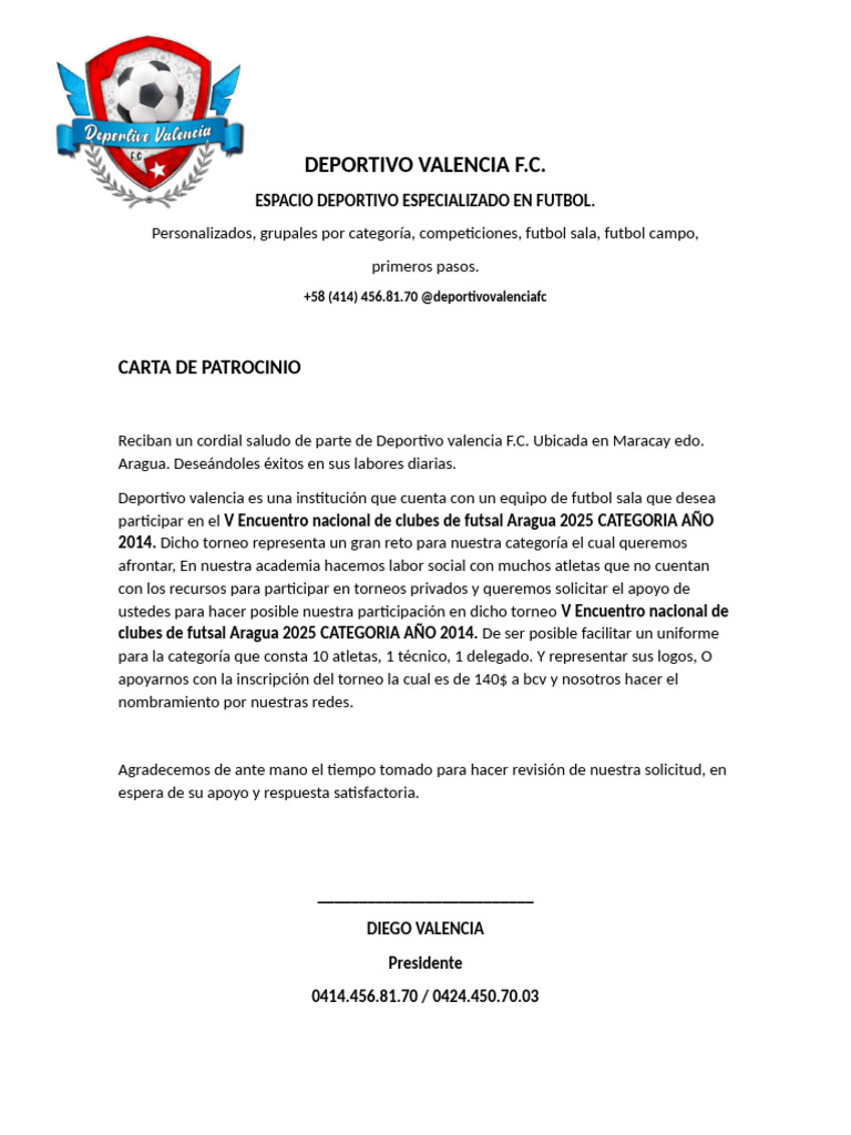 Carta de Patrocinio Escuela | PDF