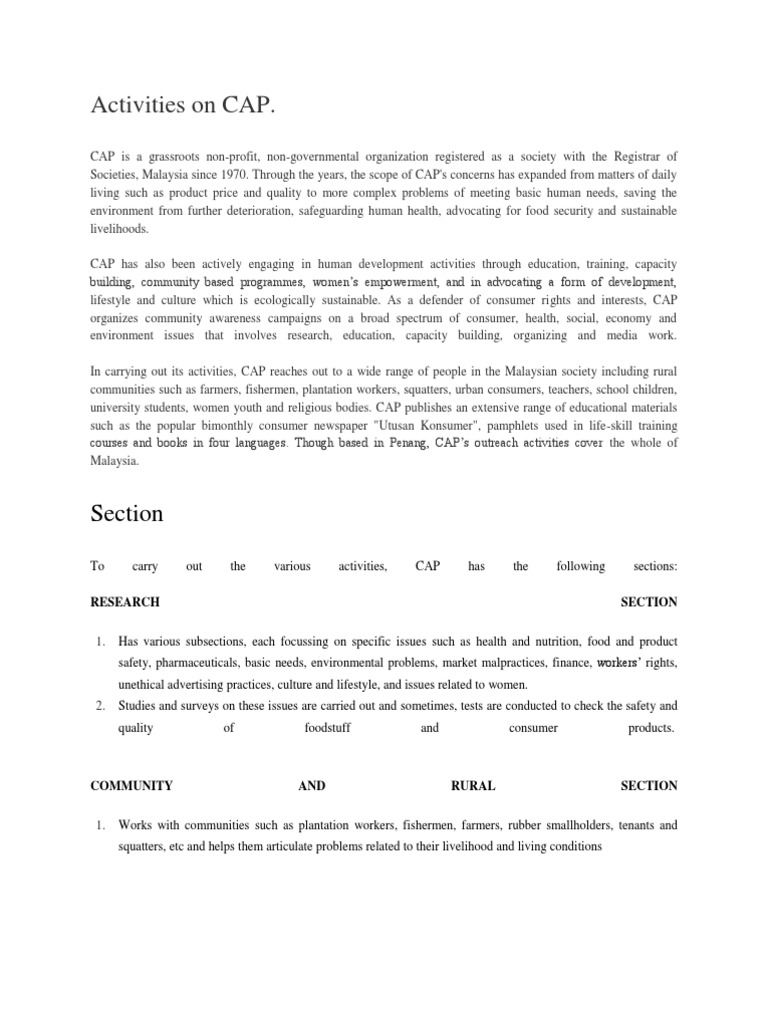 Activities of CAP | PDF | Trans Pacific Partnership | Sustainability