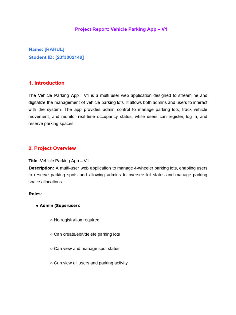 Project Report Vehicle Parking App | PDF | Databases | Software
