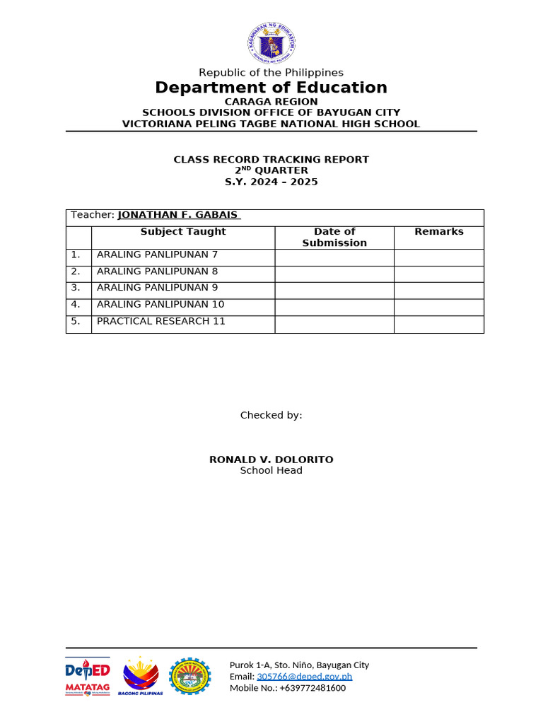 Class Record Tracking Report | PDF