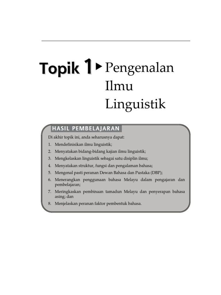 Topik 1 Pengenalan Ilmu Linguistik | PDF