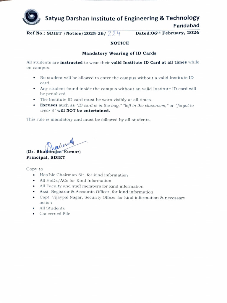 Notice Regarding ID Card Feb 06, 2026 | PDF
