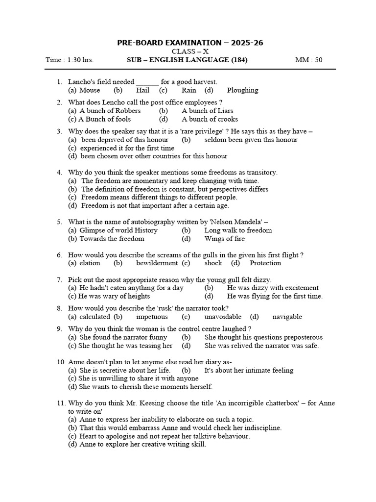English Language Paper 2026 | PDF