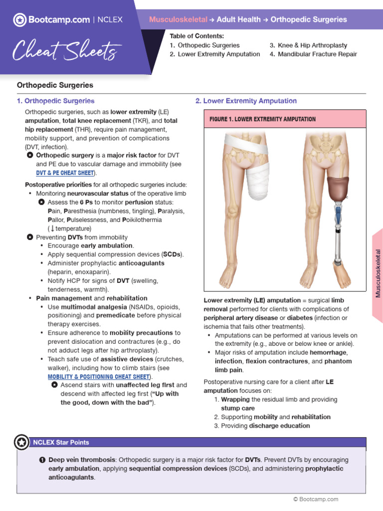Orthopedic Surgeries Cheat Sheet | PDF | Amputation | Clinical Medicine
