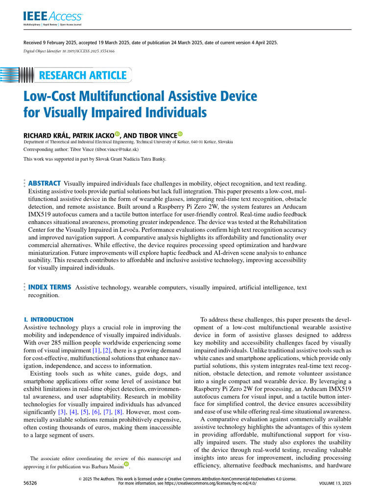 Low-Cost Multifunctional Assistive Device For Visually Impaired ...