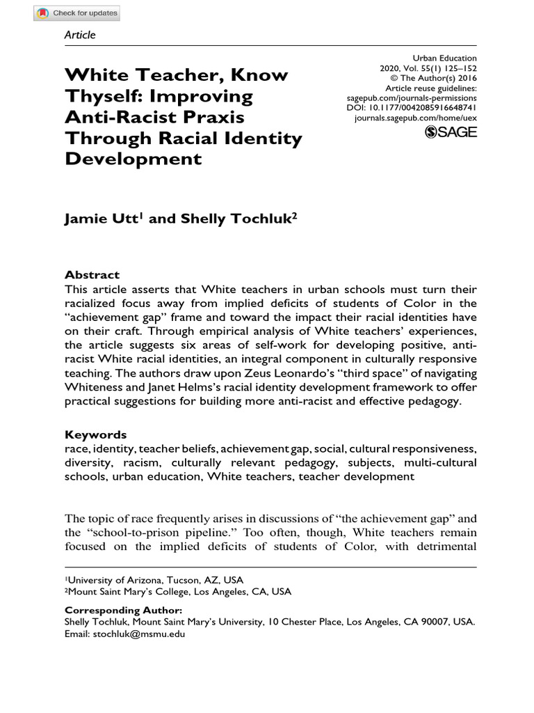 White_Teacher_Know_Thyself_Improving_Ant | PDF | Whiteness Studies ...