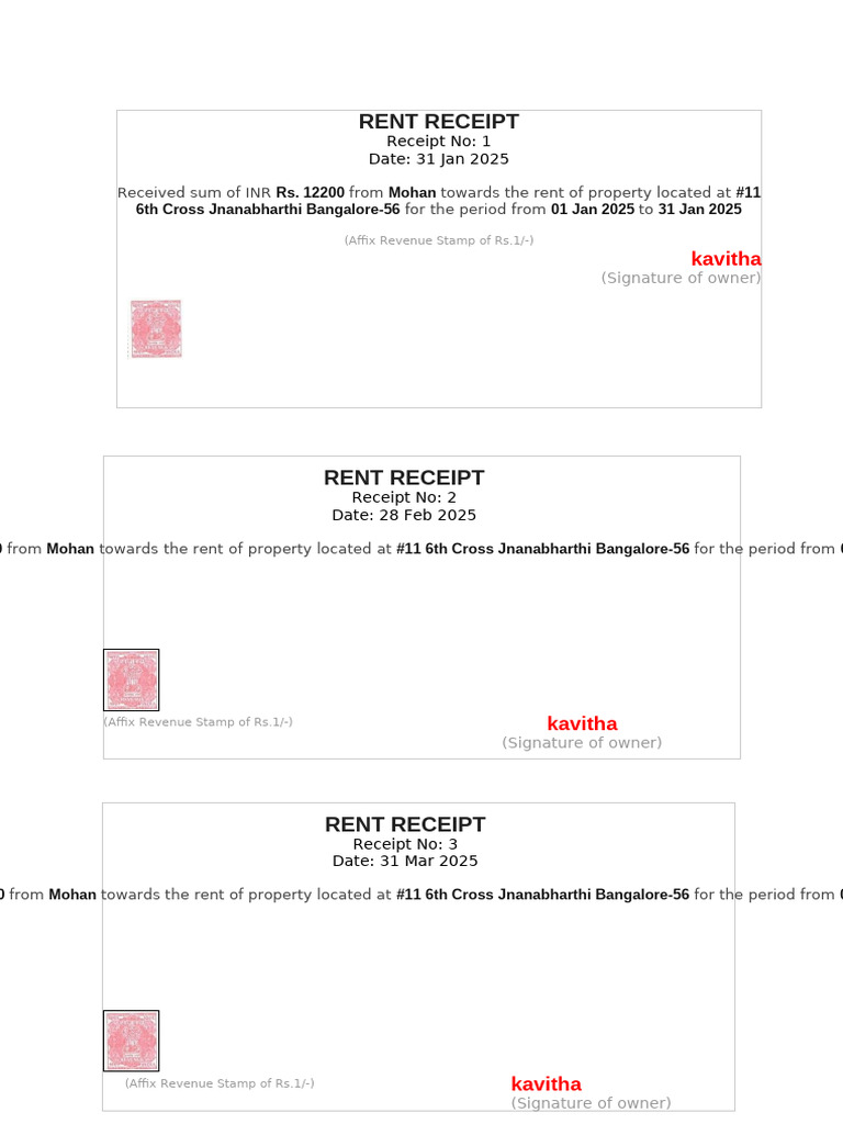 Rent Receipt Jan-Mar2025 | PDF