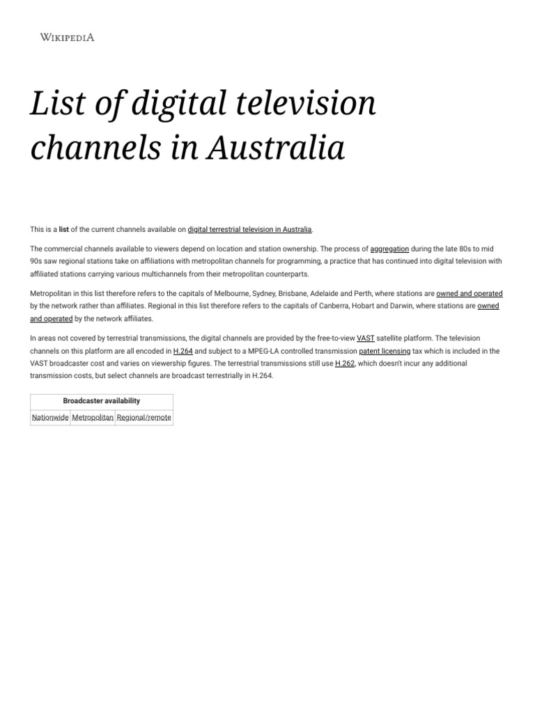 List of Digital Television Channels in Australia | PDF | High ...