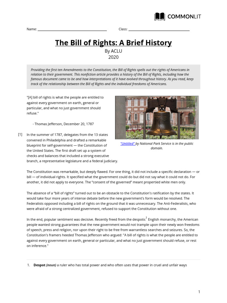 The Bill of Rights a Brief History-student Copy | PDF | United States ...