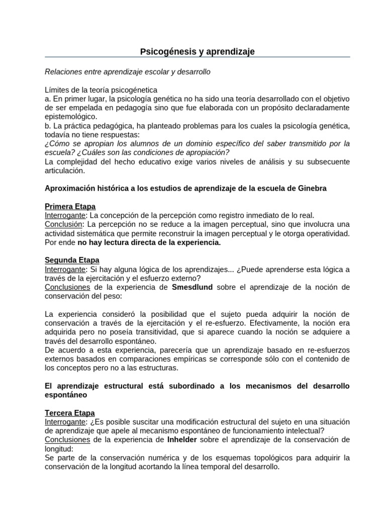 Psicogénesis y Aprendizaj1 | PDF | Aprendizaje | Experiencia