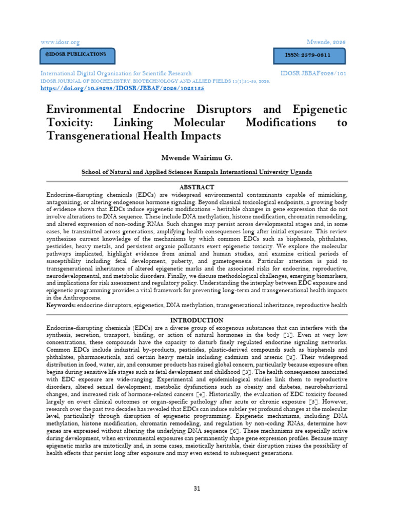 Environmental Endocrine Disruptors and Epigenetic Toxicity: Linking ...