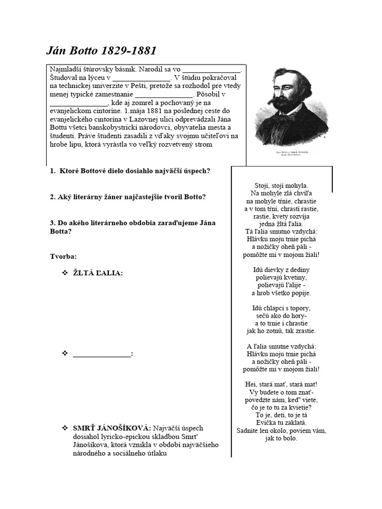 Ján Botto a Smrť Jánošíková | PDF