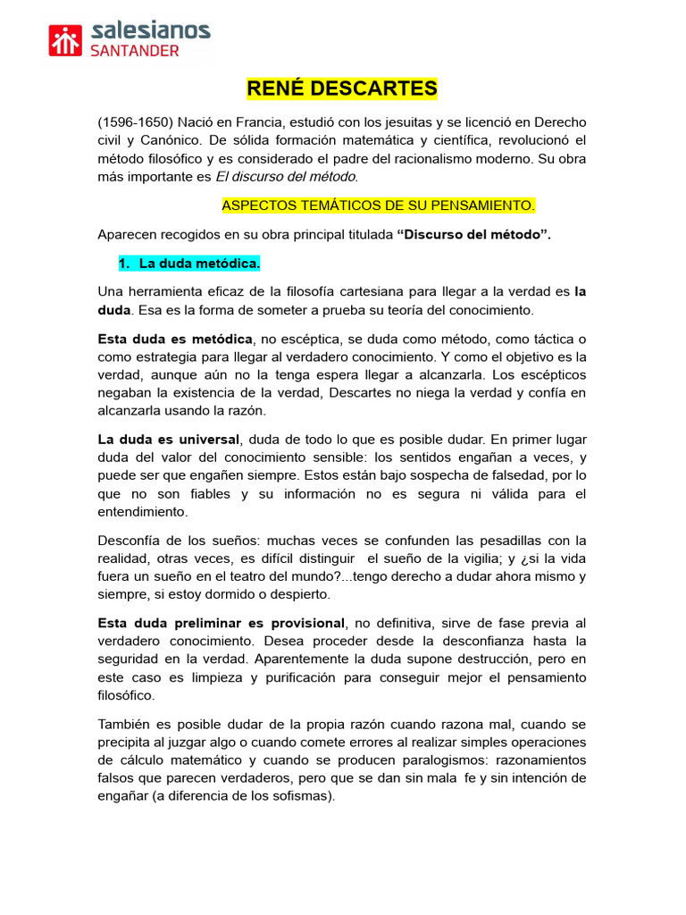 Copia de Descartes. Filosofía Moderna | PDF | René Descartes | Verdad