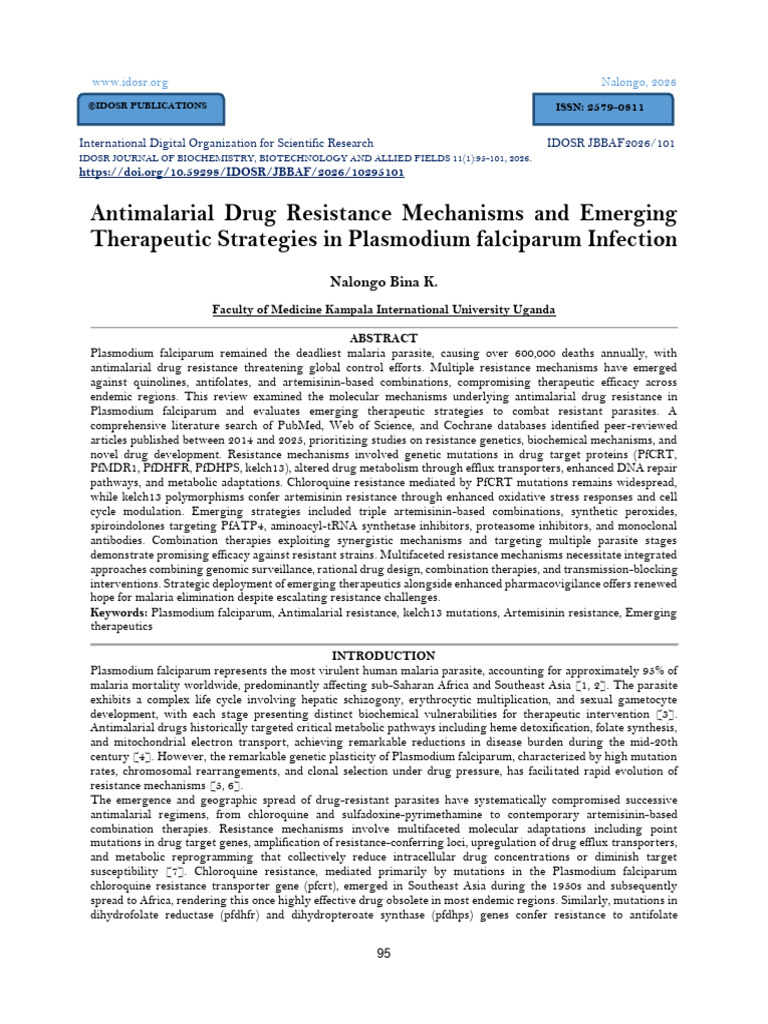 Antimalarial Drug Resistance Mechanisms and Emerging Therapeutic ...