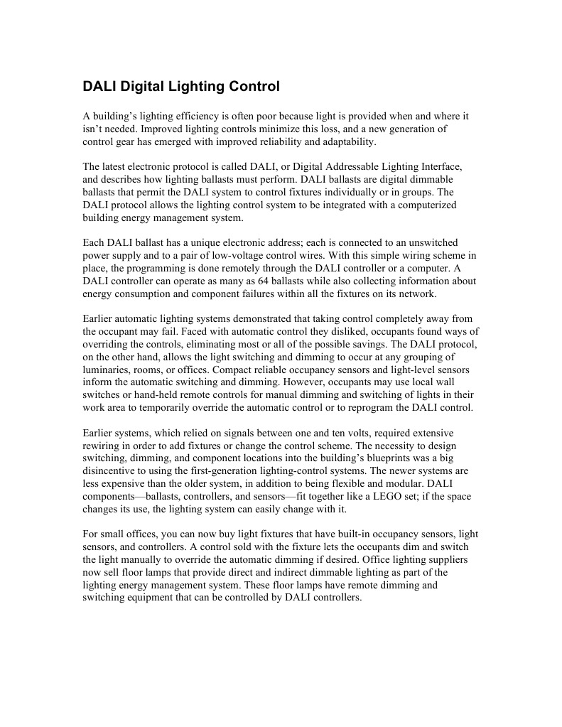 DALI Lighting Control System Overview | PDF | Lighting | Telephone Exchange