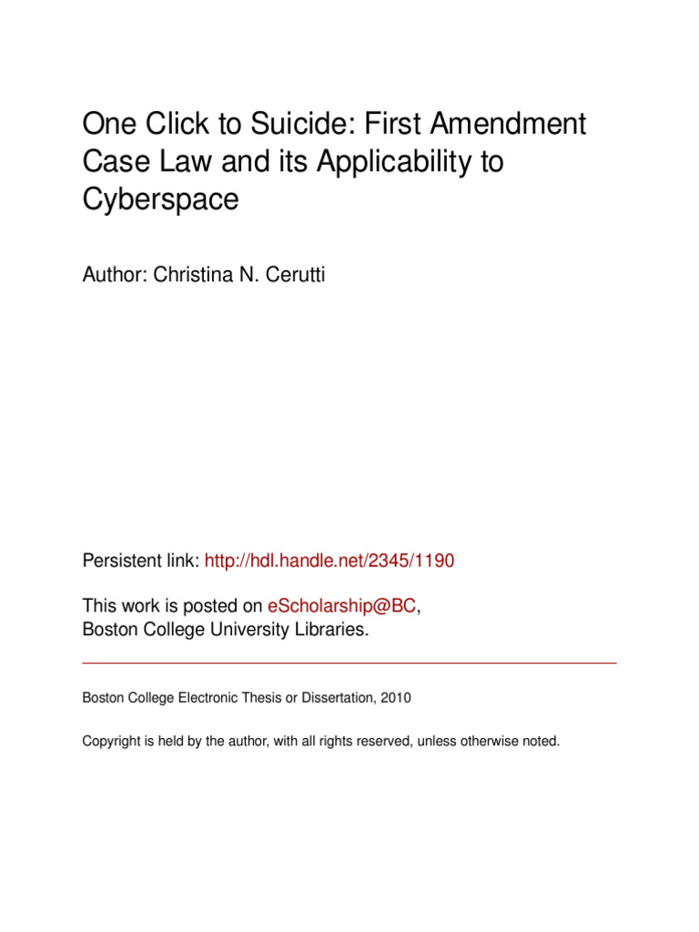 One Click to Suicide - First Amendment | PDF