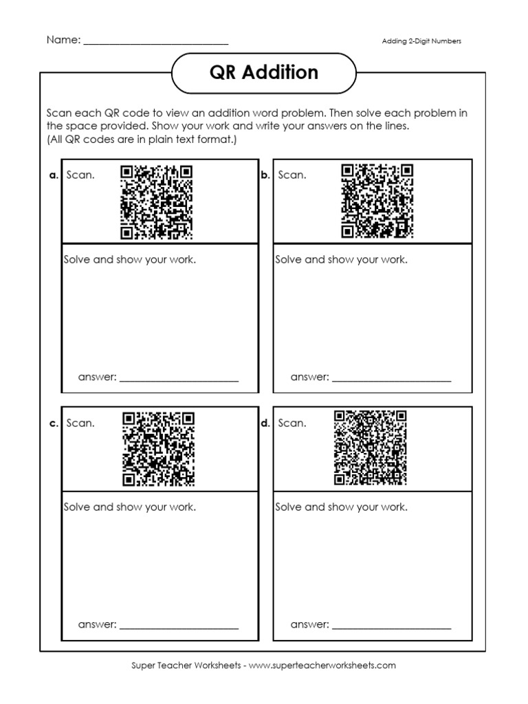 Addition QR Word Problems 2 Digit TWO22 | PDF | Qr Code | Smartphone