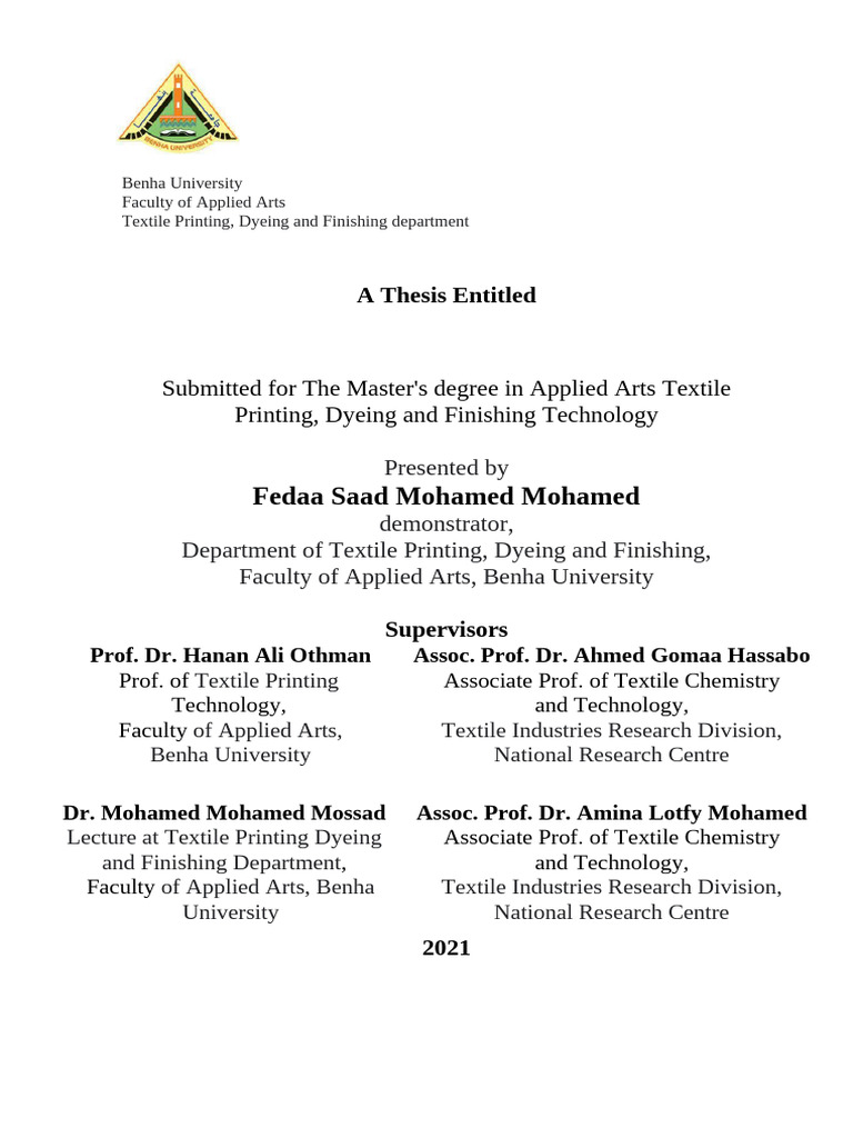 Fedaa Saad Mohamed Mohamed | PDF | Dyeing | Textiles