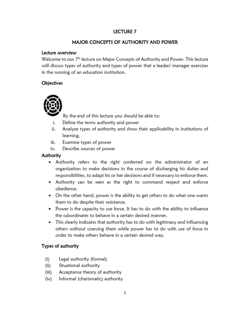 LECTURE 7 Power and Authority | PDF | Power (Social And Political ...