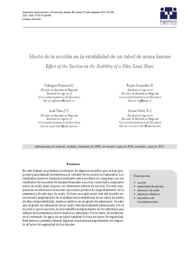 Efecto de La Succión en La Estabilidad de Un Talud de Arena Limosa ...