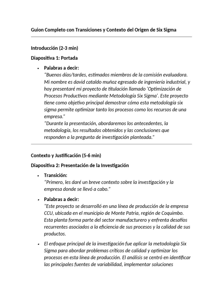 Guion Completo Con Transiciones y Contexto Del Origen de Six Sigma ...